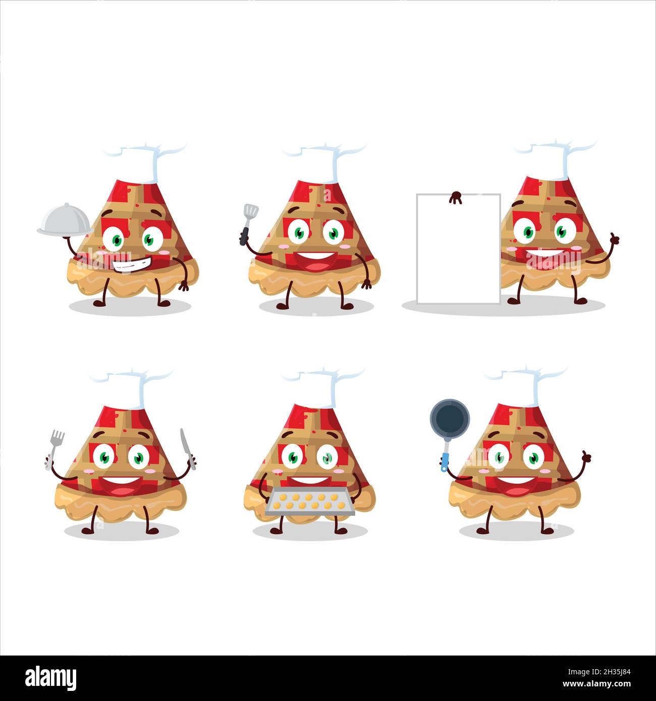 Cartoon character of slice of apple pie with various chef emoticons ...