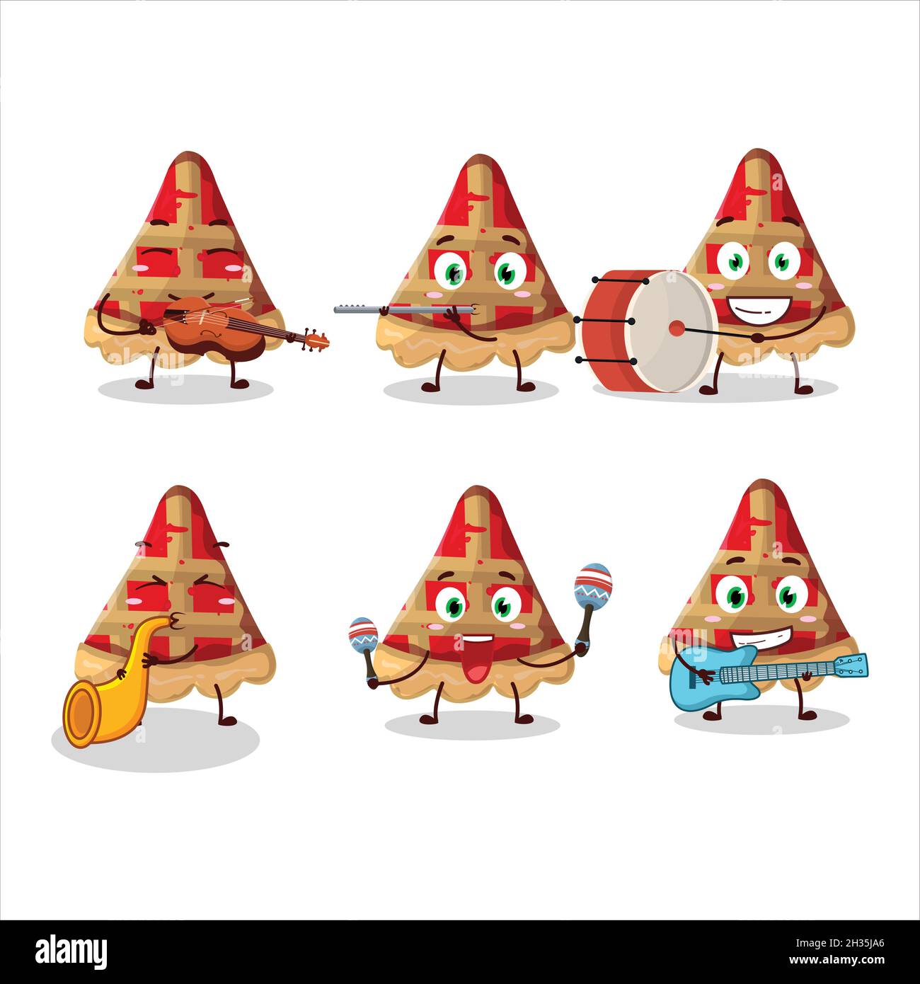 Cartoon character of slice of apple pie playing some musical ...