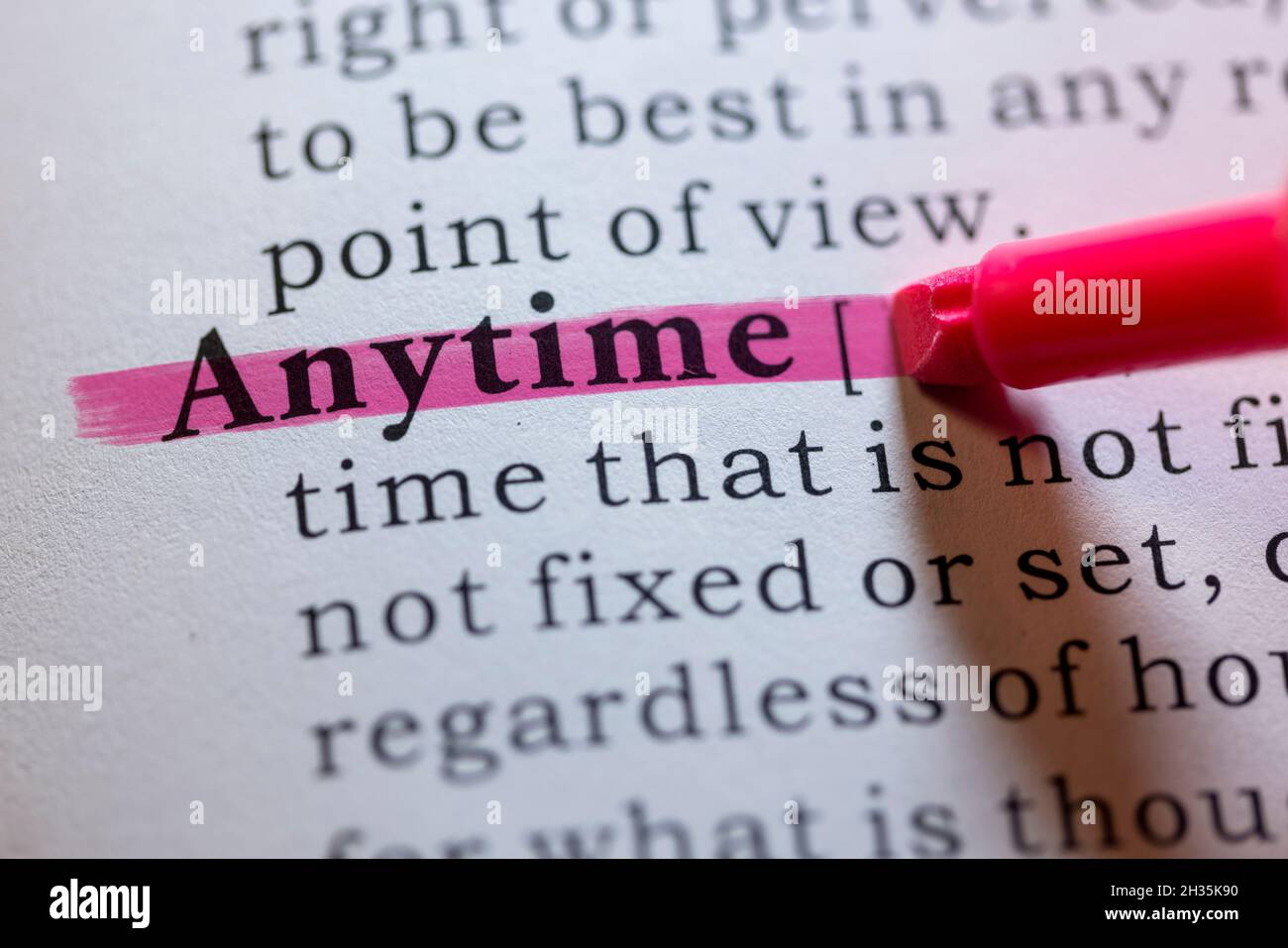Fake Dictionary word, Dictionary definition of anytime Stock Photo - Alamy