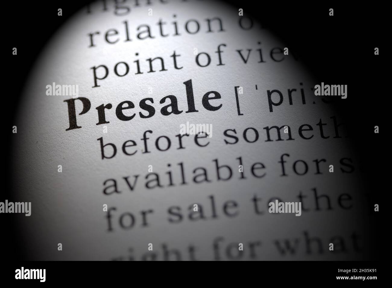 Fake Dictionary word, Dictionary definition of presale Stock Photo - Alamy