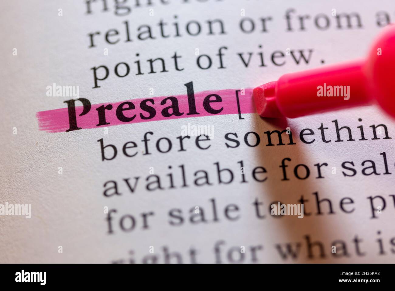 Fake Dictionary word, Dictionary definition of presale Stock Photo - Alamy
