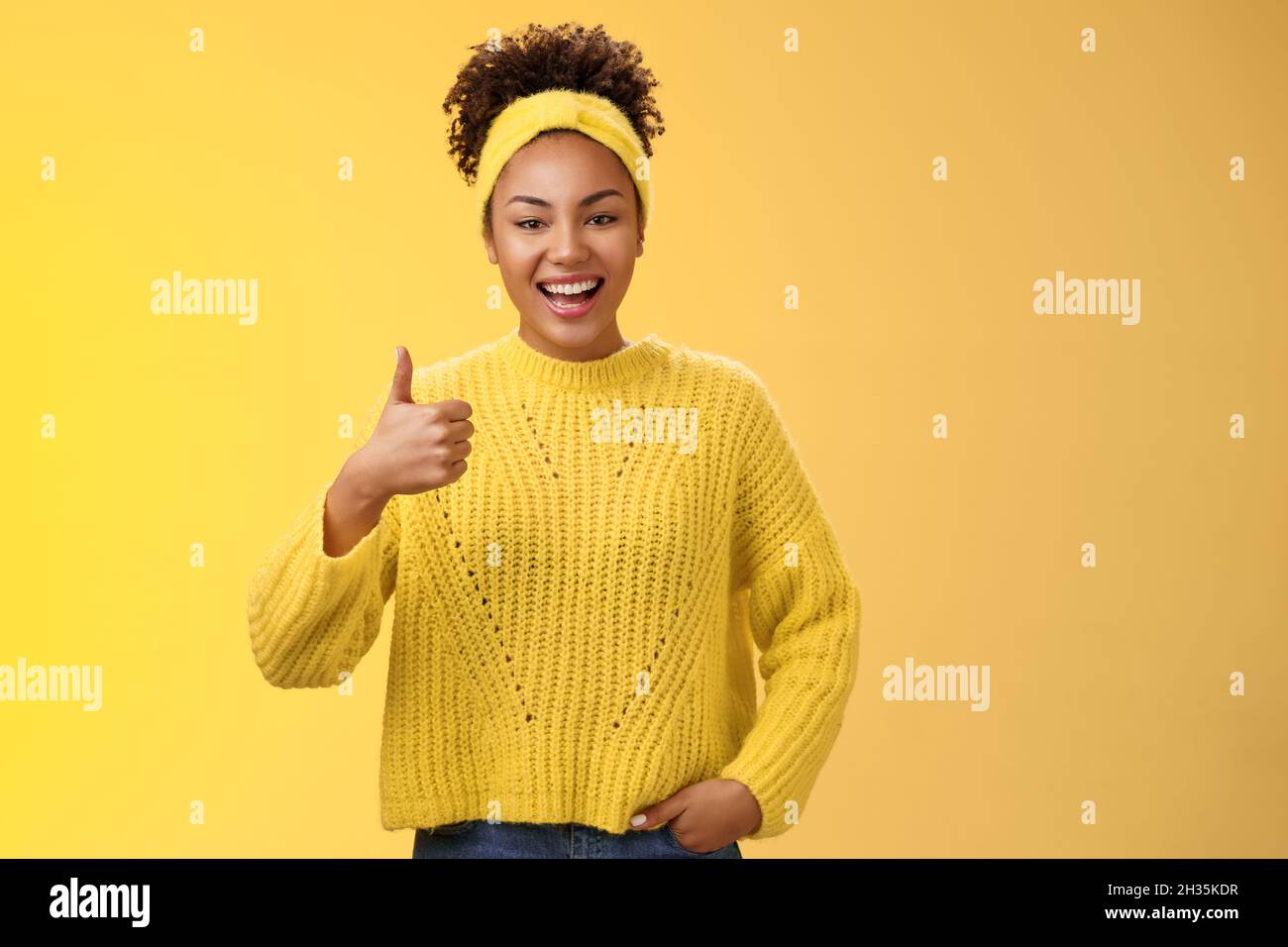 Energetic outgoing good-looking female office assistant ready help out ...