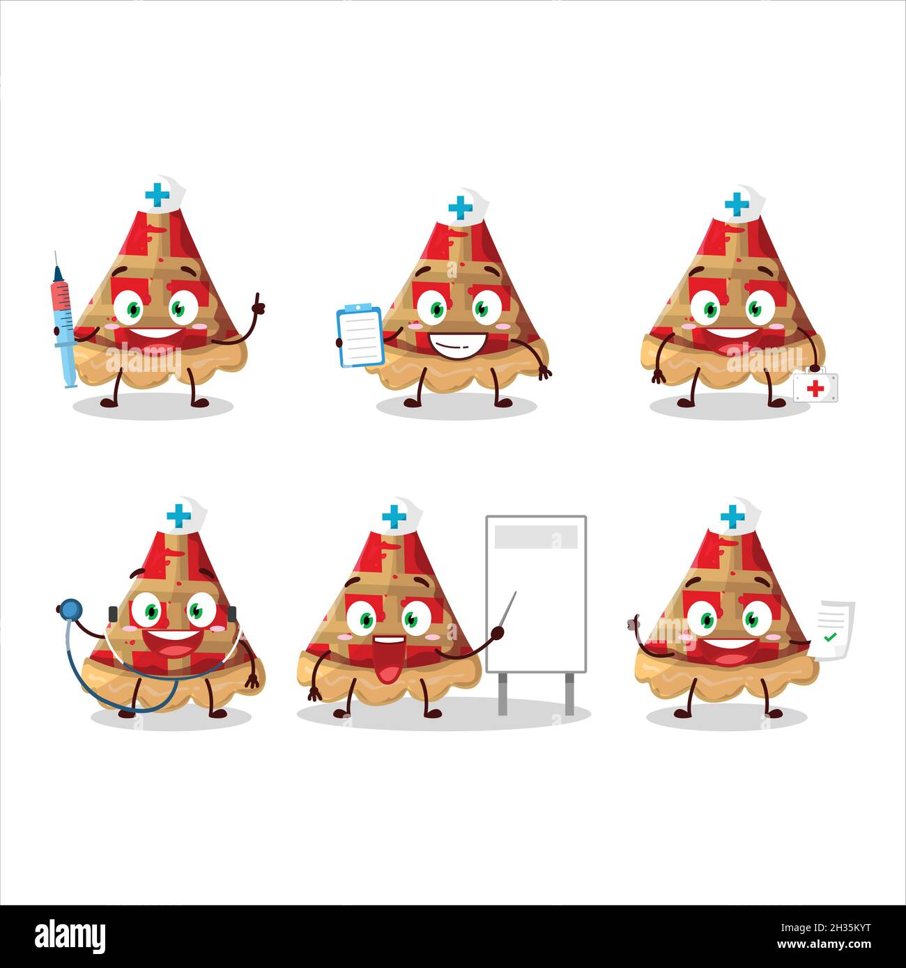 Doctor profession emoticon with slice of apple pie cartoon character ...