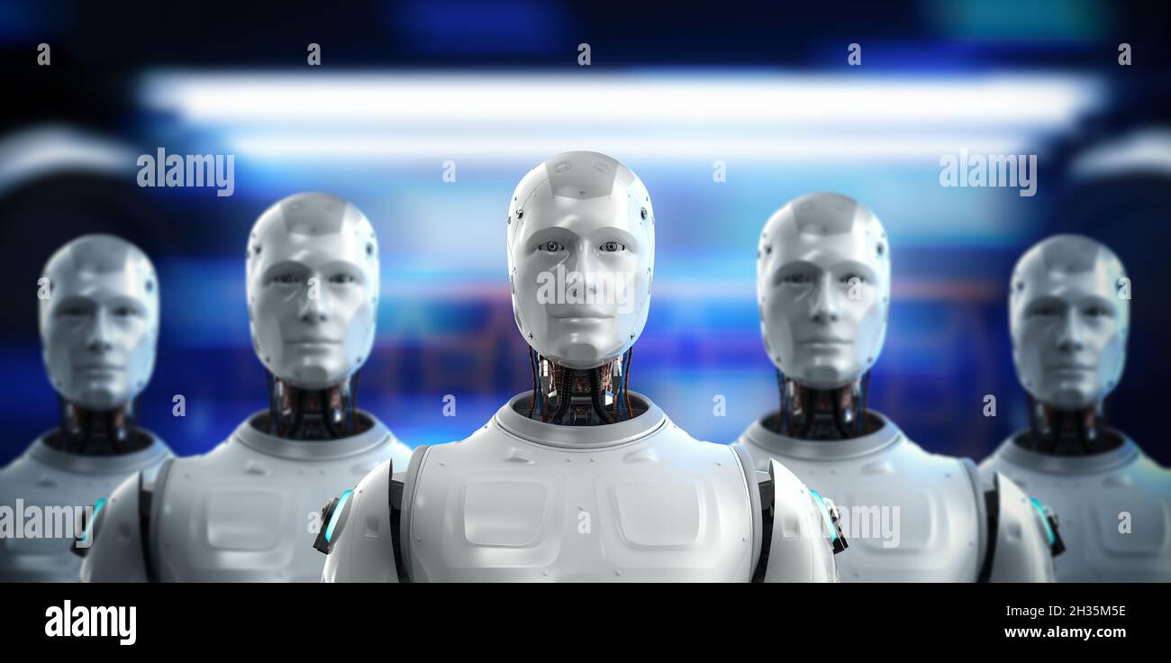 3d rendering group of artificial intelligence robots or cyborgs Stock Photo - Alamy