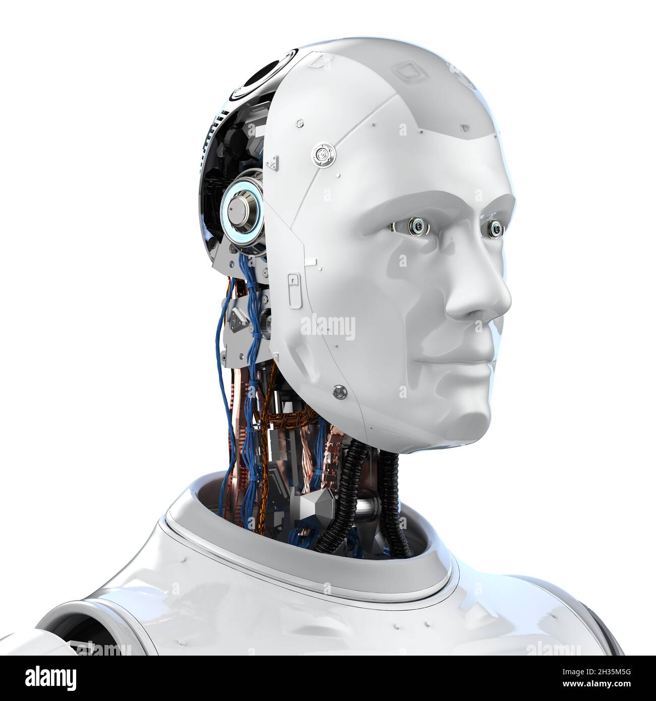 3d rendering artificial intelligence robot or cyborg portrait isolated ...