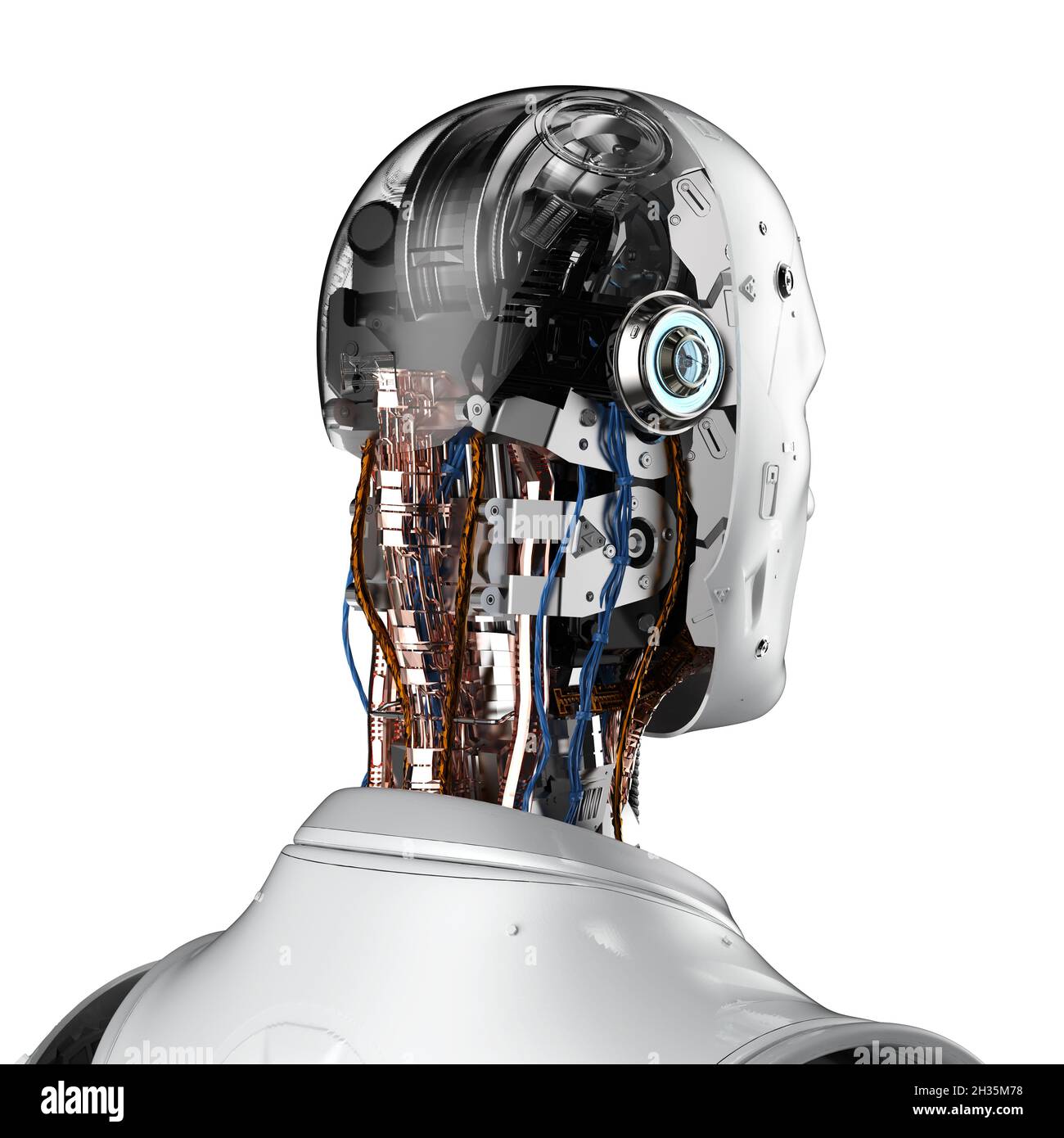 3d rendering artificial intelligence robot or cyborg rear view isolated ...