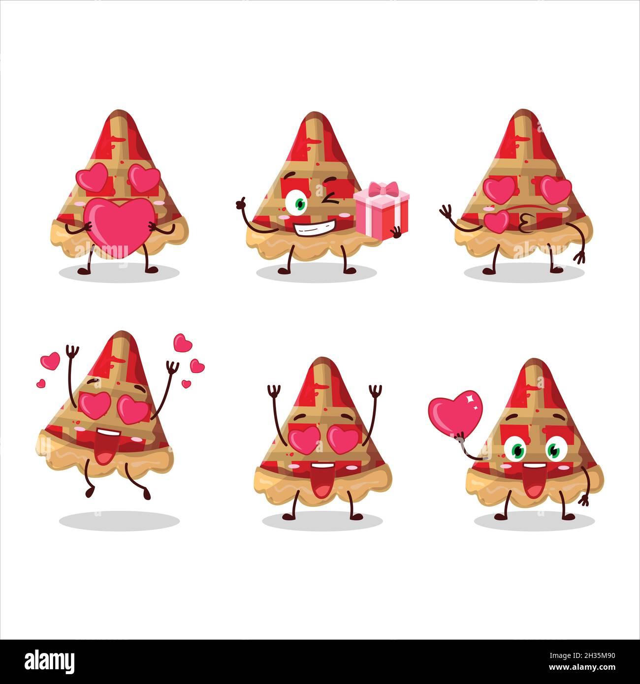 Slice of apple pie cartoon character with love cute emoticon. Vector ...
