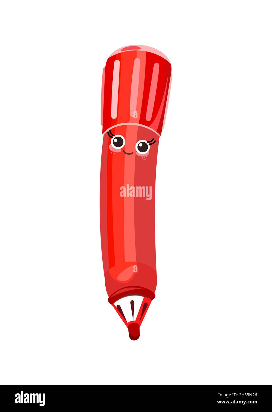 Red felt pen. Cheerful cute cartoon character. Good mood. Character ...