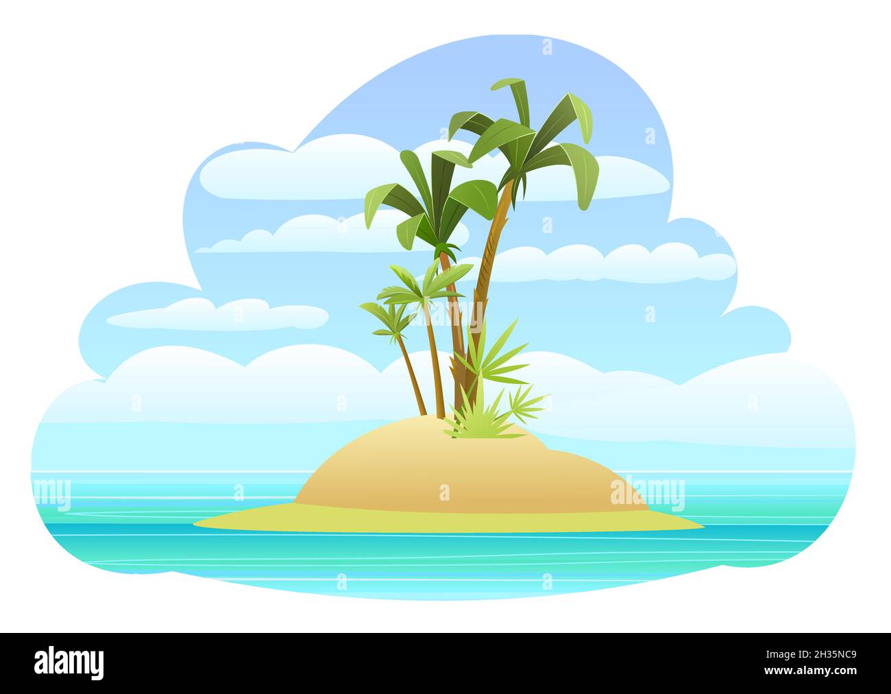 Island in the ocean. Cartoon style. Blue calm sea. Flat design ...