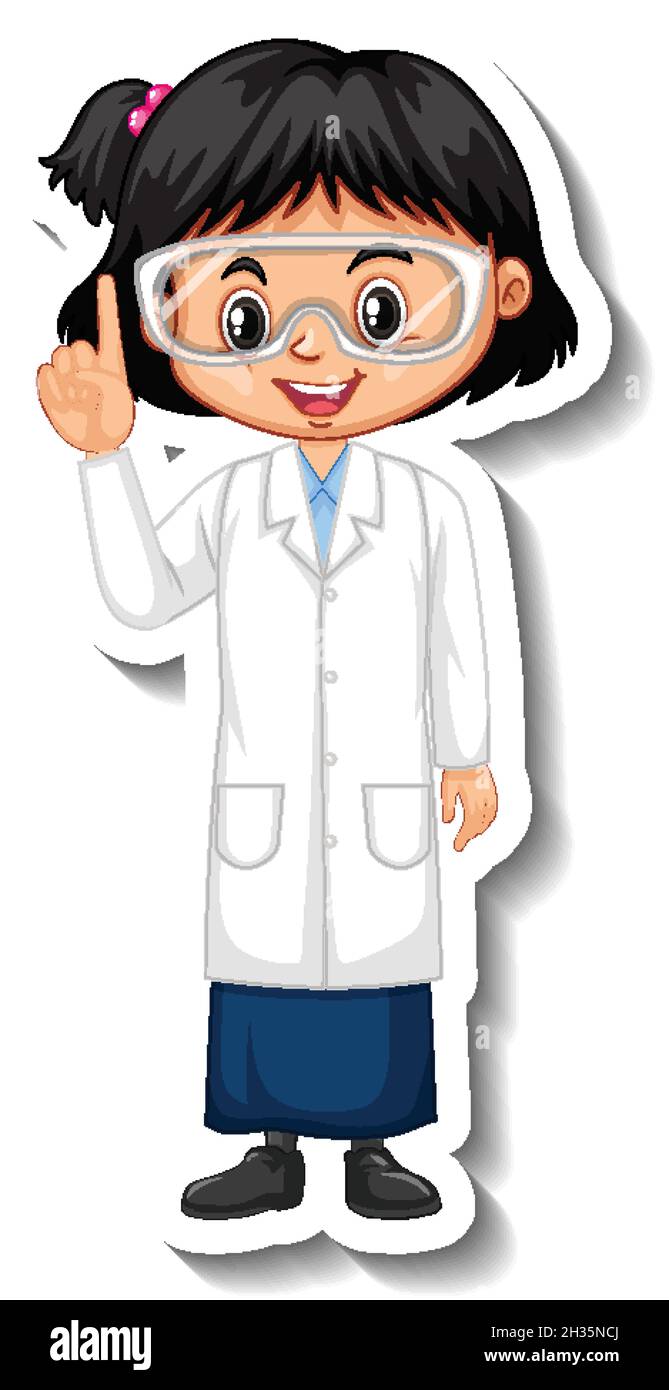 Scientist girl cartoon character sticker illustration Stock Vector ...