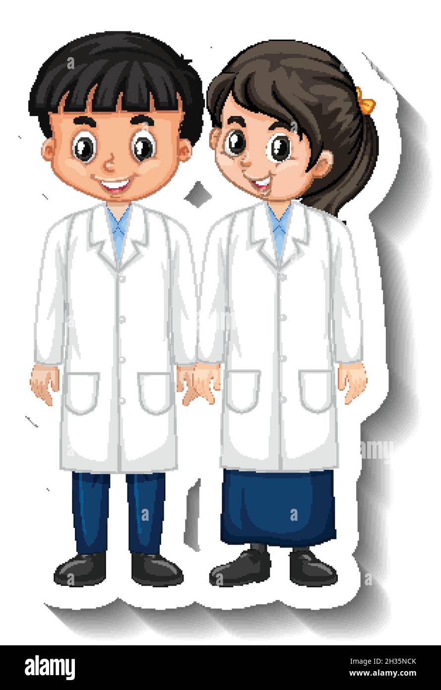 Scientist couple kids cartoon character sticker illustration Stock ...