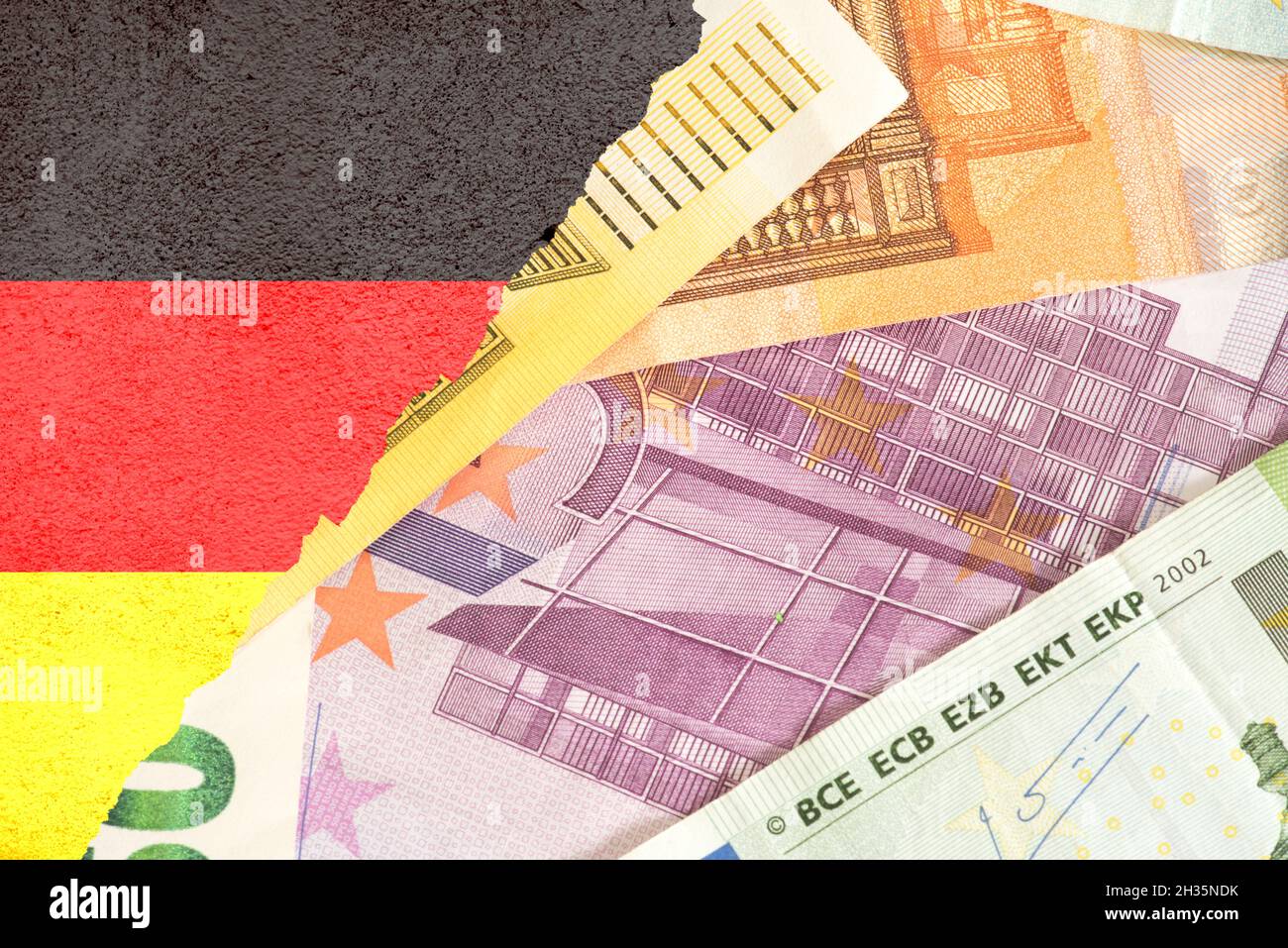 Flag of Germany and Euro banknotes Stock Photo - Alamy