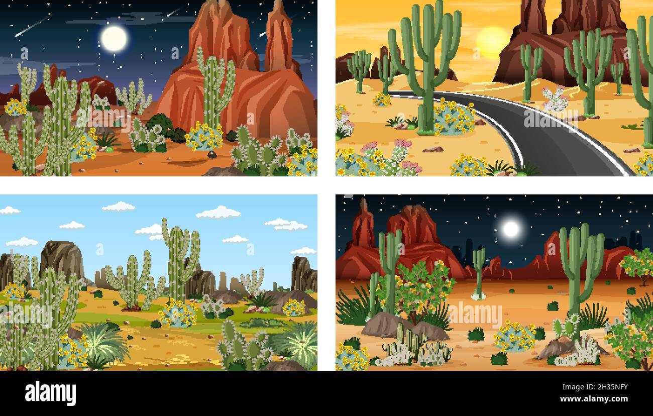 Different scenes with desert forest landscape with various desert ...