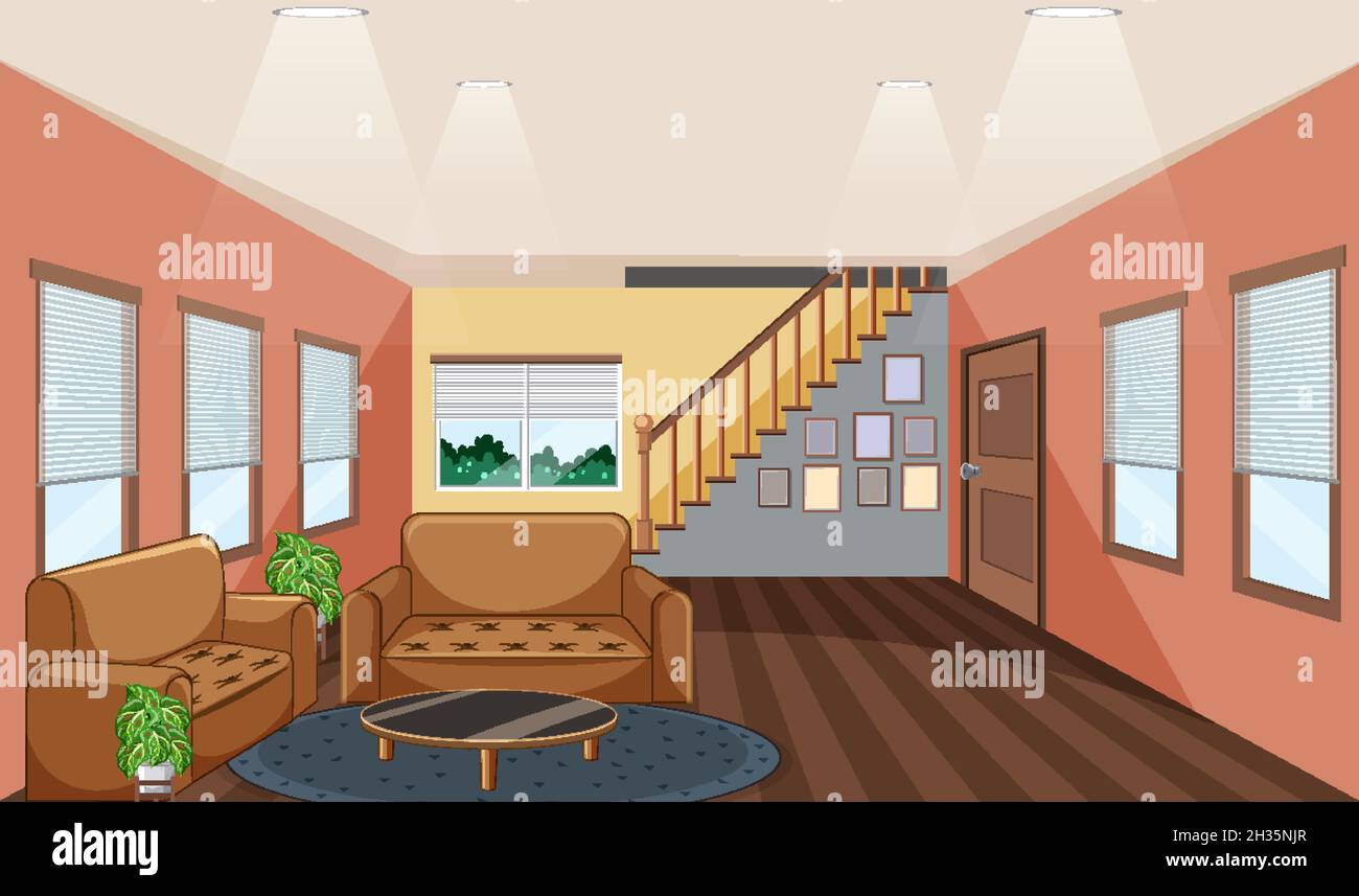 Living room interior design with furnitures illustration Stock Vector ...