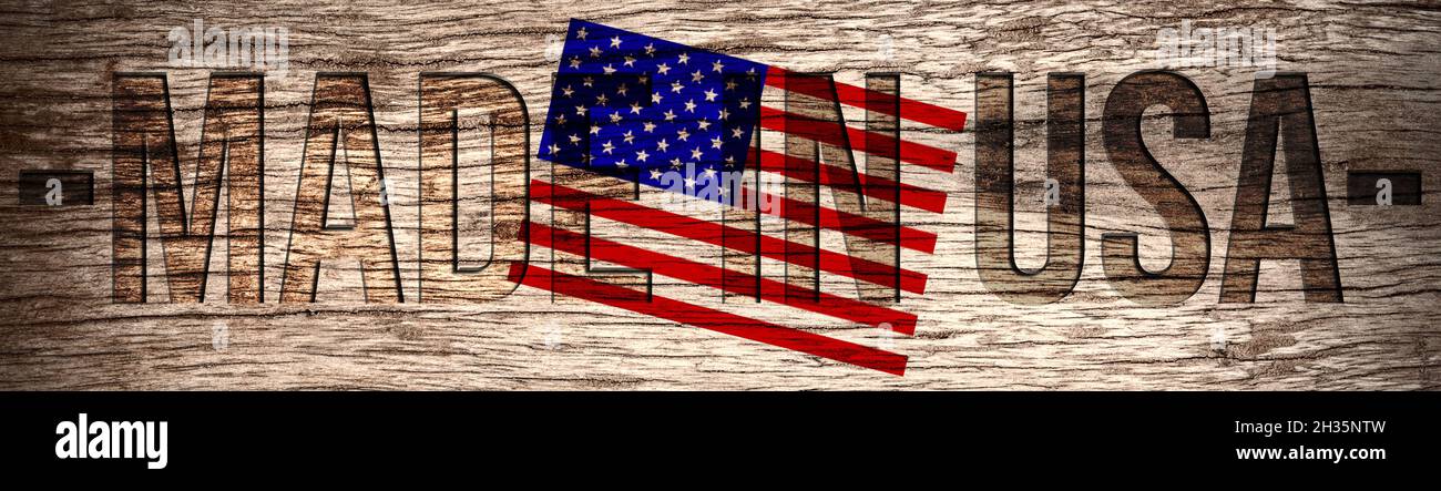 Flag of USA and slogan Made in USA Stock Photo - Alamy