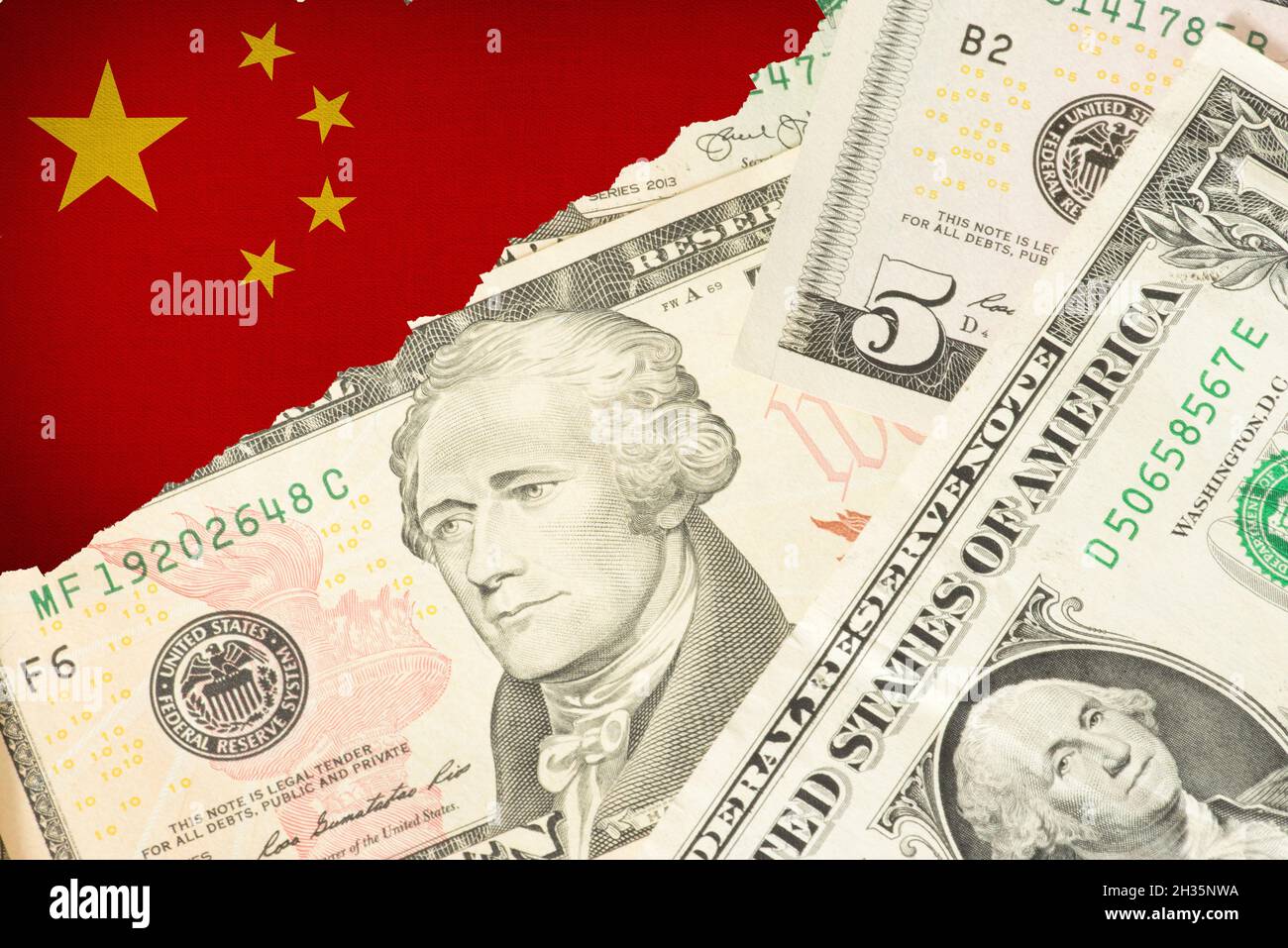 Flag of China and dollar banknotes Stock Photo - Alamy