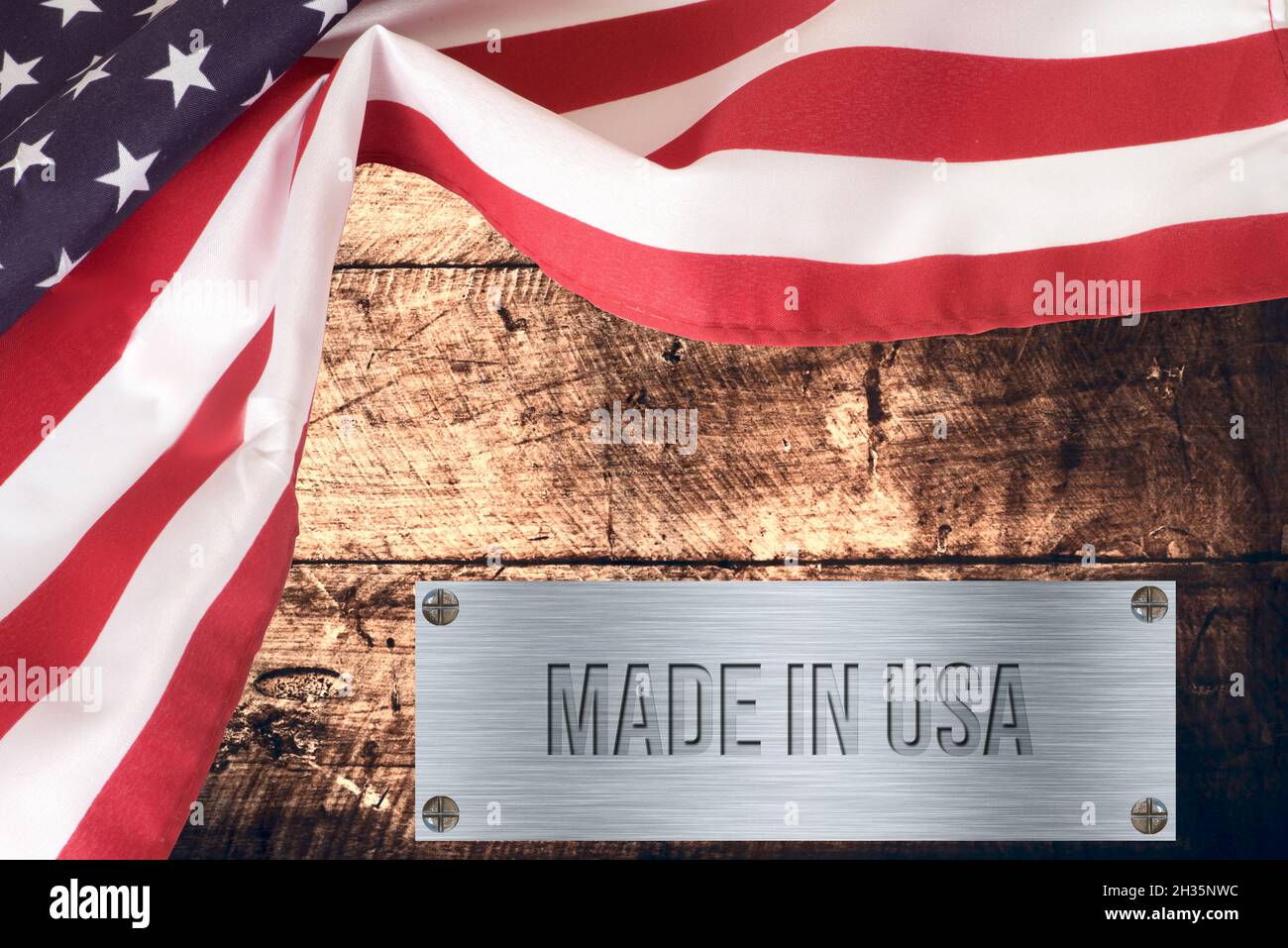 Flag of USA and slogan Made in USA Stock Photo - Alamy