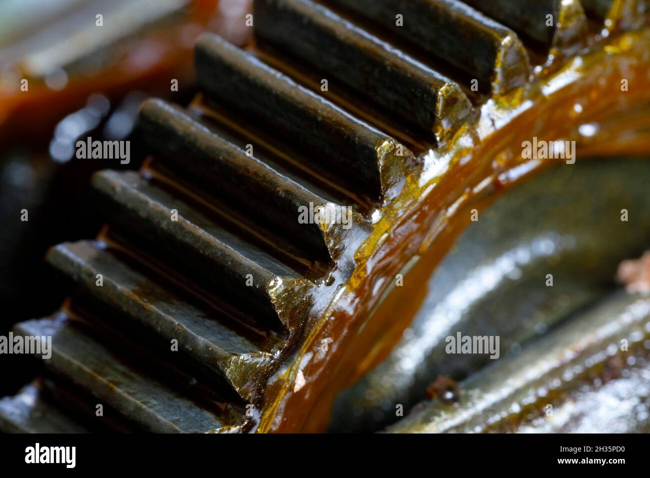 Worn grease can be seen inside the cog wheels unit. This is a partial ...