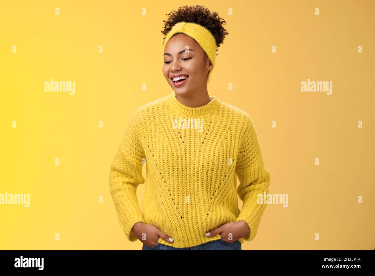 Charismatic carefree lifestyle studio shot african-american woman ...