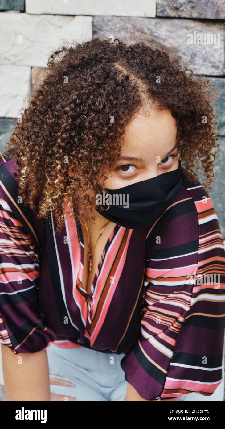 Girl comes out with her mask After finishing the quarantine Stock Photo ...