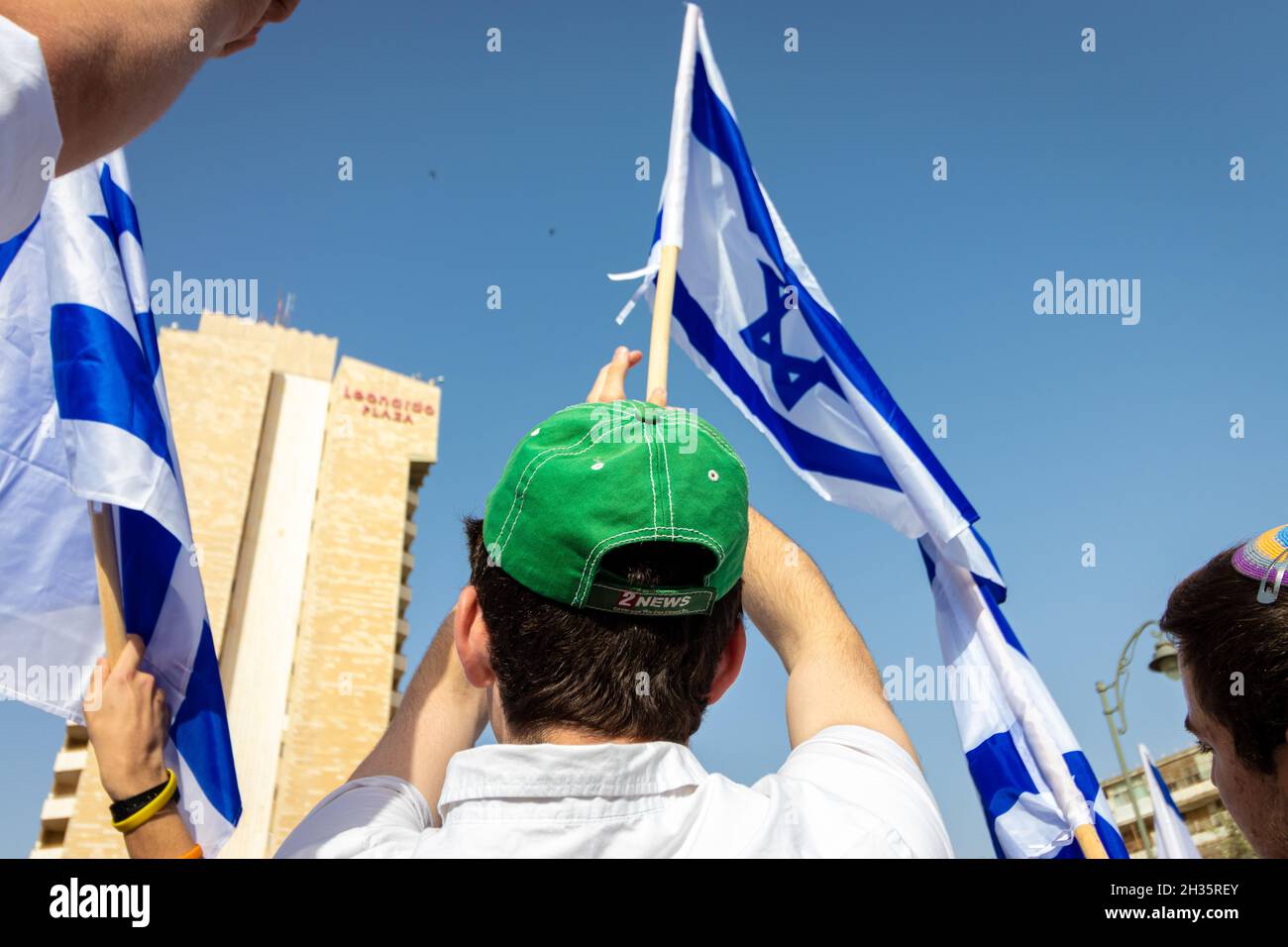 jerusalem-isreal. 10-05-2021. A child waving the Israeli flag in the ...