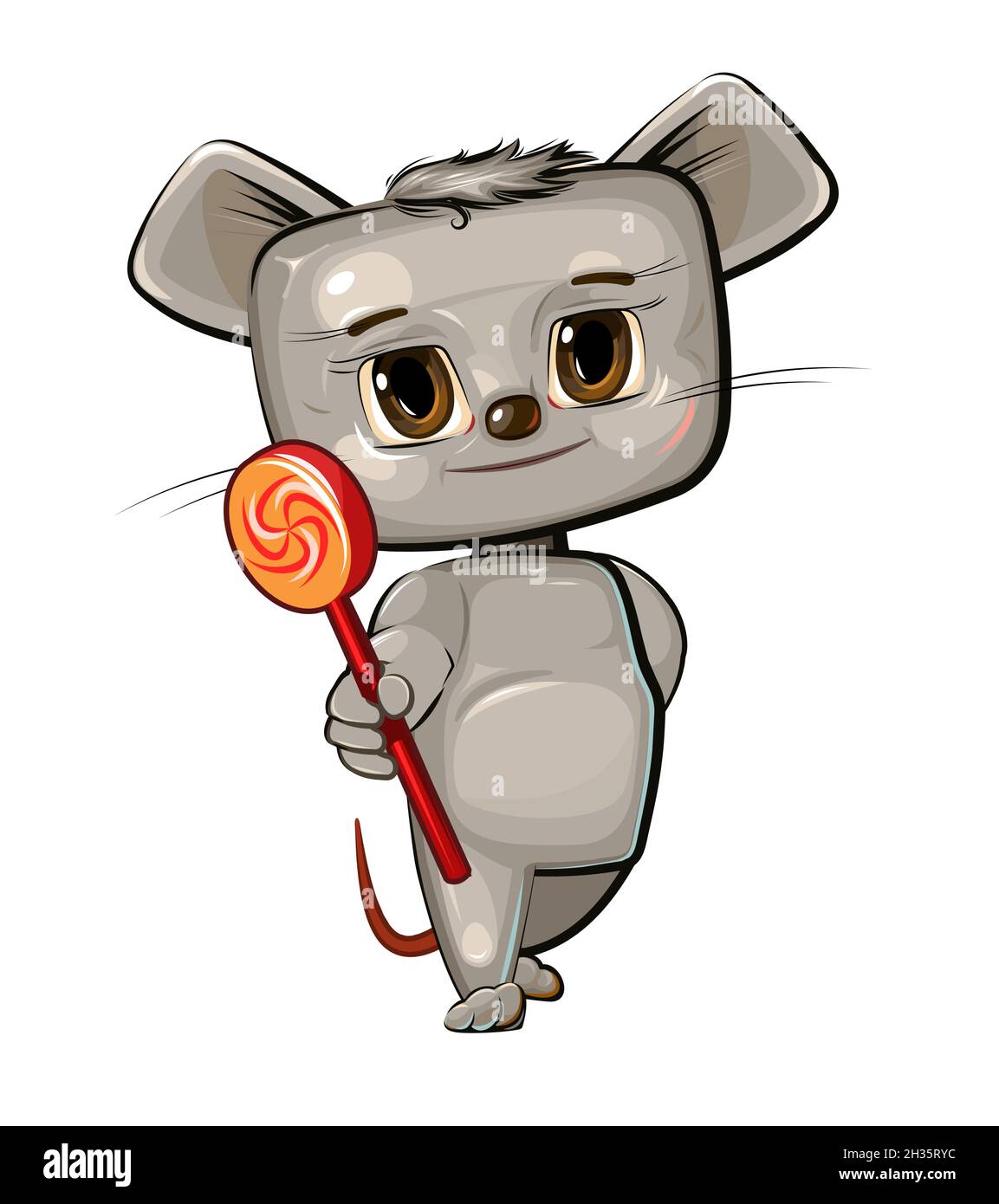 Cute kid Mouse stretches out his hand offering a treat. He wants to ...