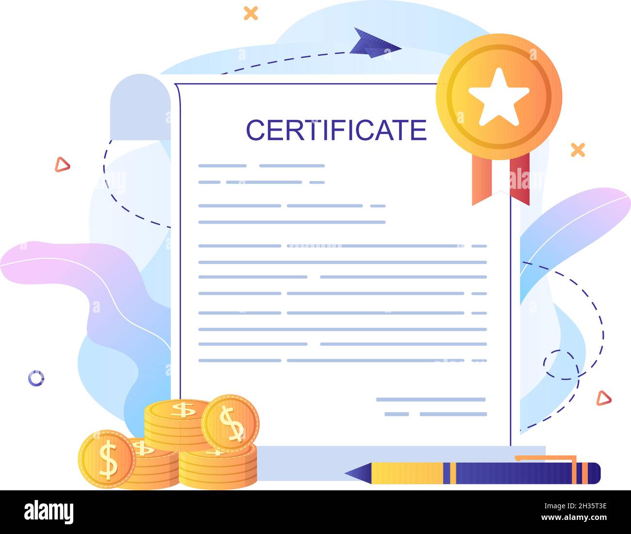 Certificate Document Icon with License Badge, Diploma and Medal for ...