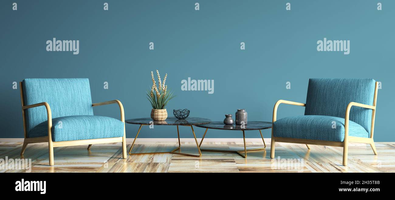 Interior design of modern living room with set of two coffee tables ...