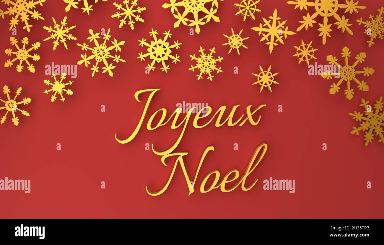 Modern French Merry Christmas background golden text and snowflakes on ...