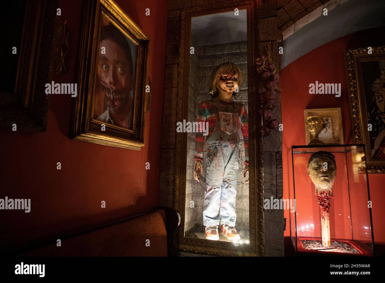 Palma, Spain. 23rd Oct, 2021. Scary wax figures are exhibited in the ...