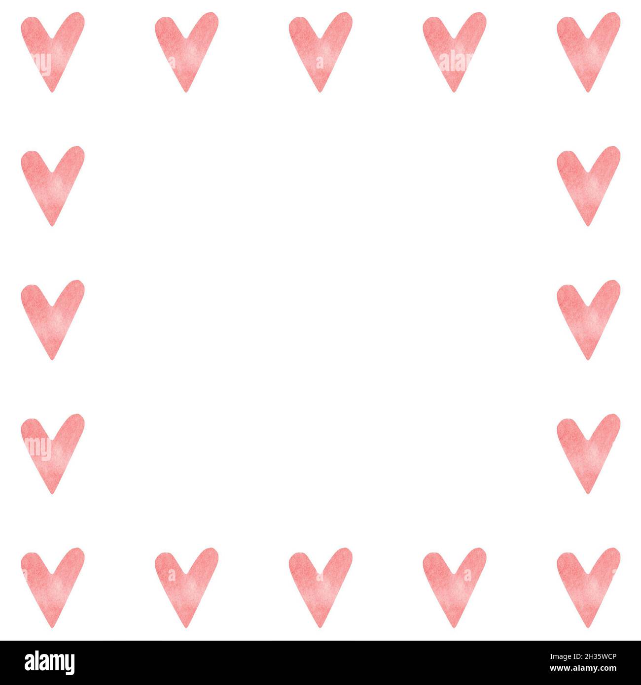 Square frame made of hand painted pink watercolor hearts. Cute and ...