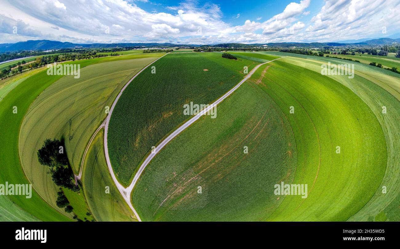 Spherical abstract panoramic aerial view in a field with fantastic ...
