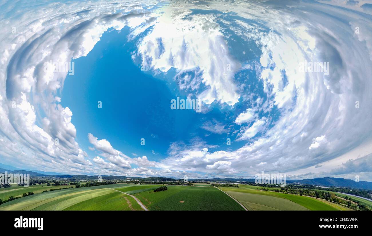 Spherical abstract panoramic aerial view in a field with fantastic ...