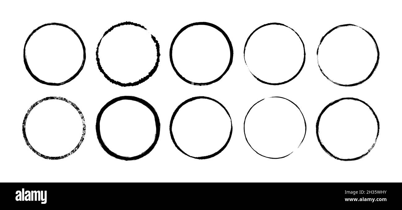 Ink circle frame. Grunge empty black boxes set. Oval borders ...