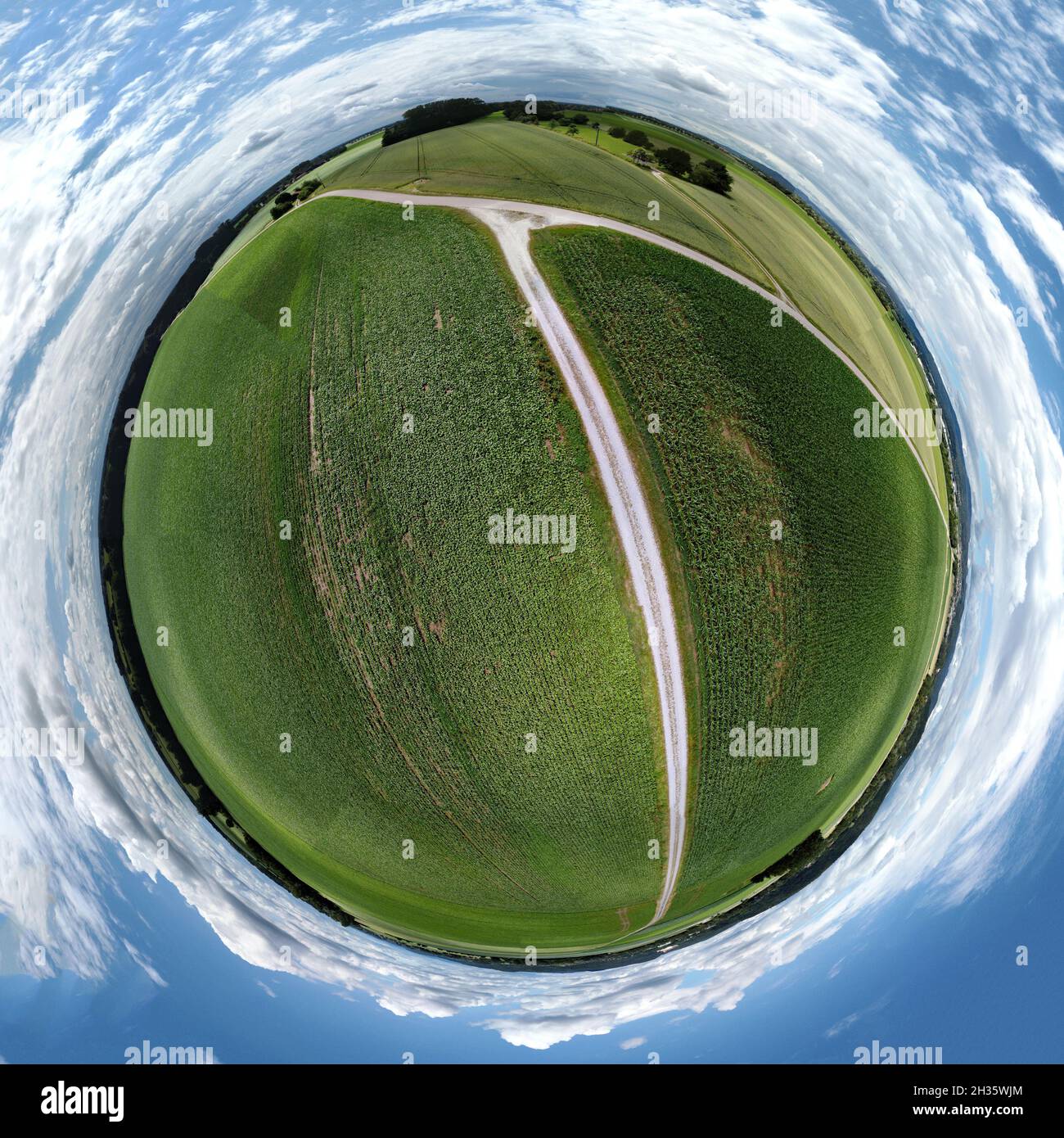 Spherical abstract panoramic aerial view in a field with fantastic ...