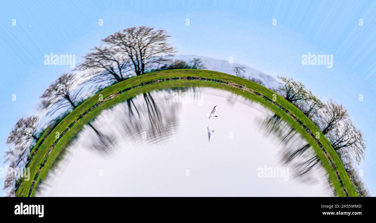 Spherical abstract panoramic aerial view in a field with fantastic ...