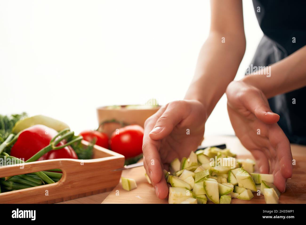 chopped vegetables healthy food cooking in the kitchen Stock Photo - Alamy