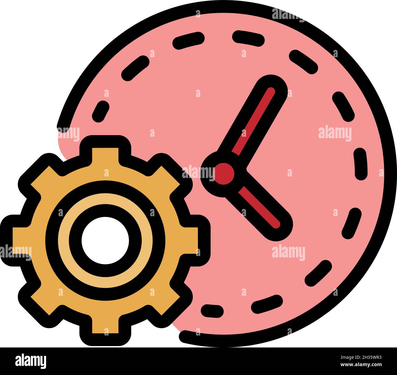 Clock and gear icon. Outline clock and gear vector icon color flat ...