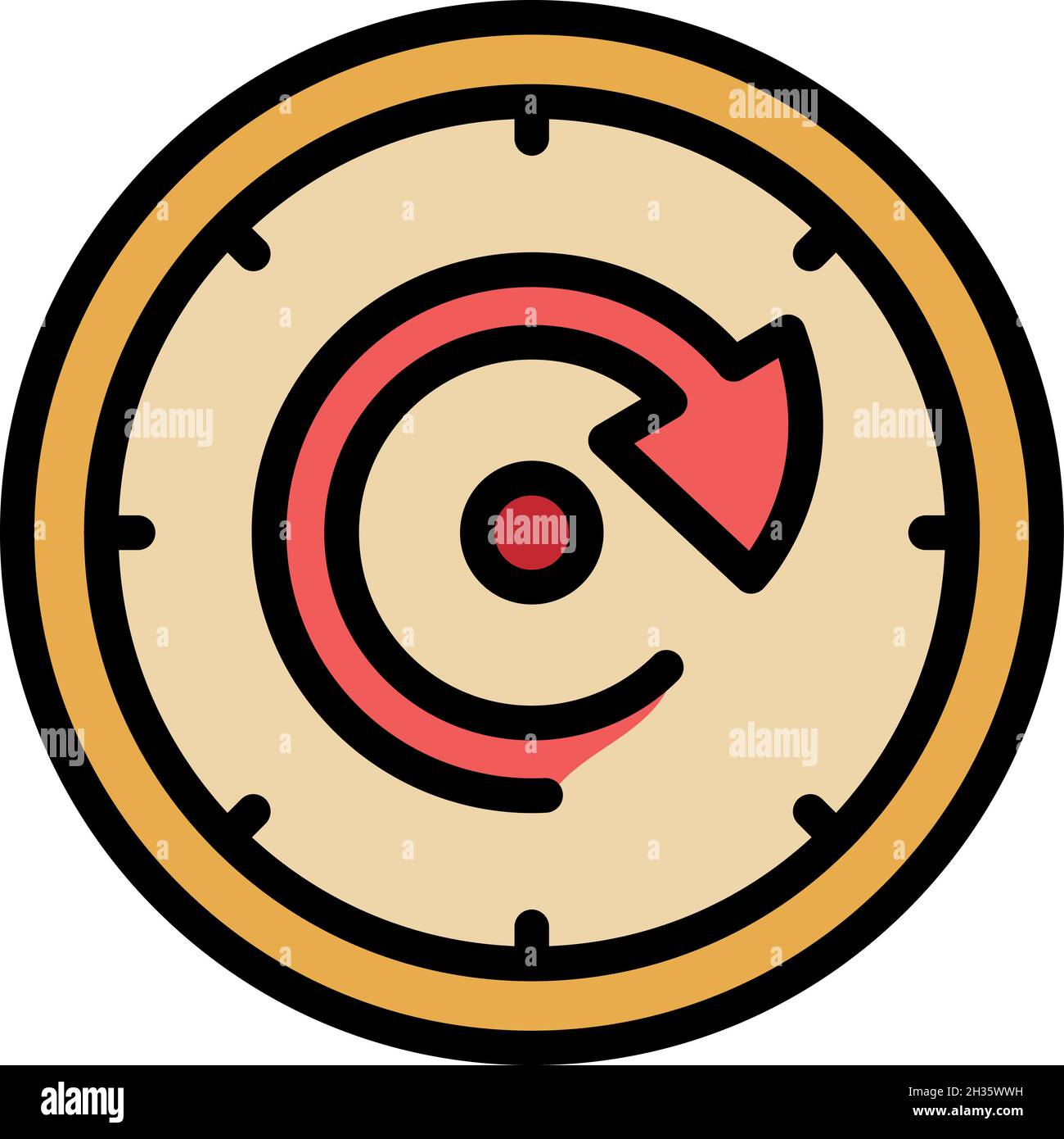 Clock and circular arrow icon. Outline clock and circular arrow vector ...