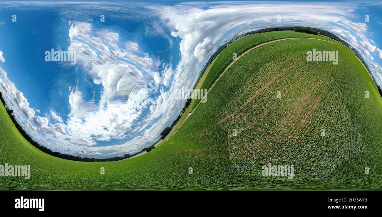 Spherical abstract panoramic aerial view in a field with fantastic ...