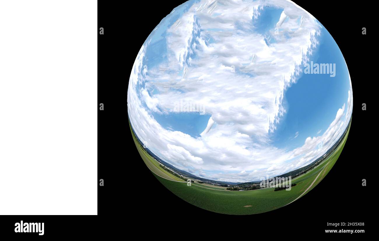 Spherical abstract panoramic aerial view in a field with fantastic ...