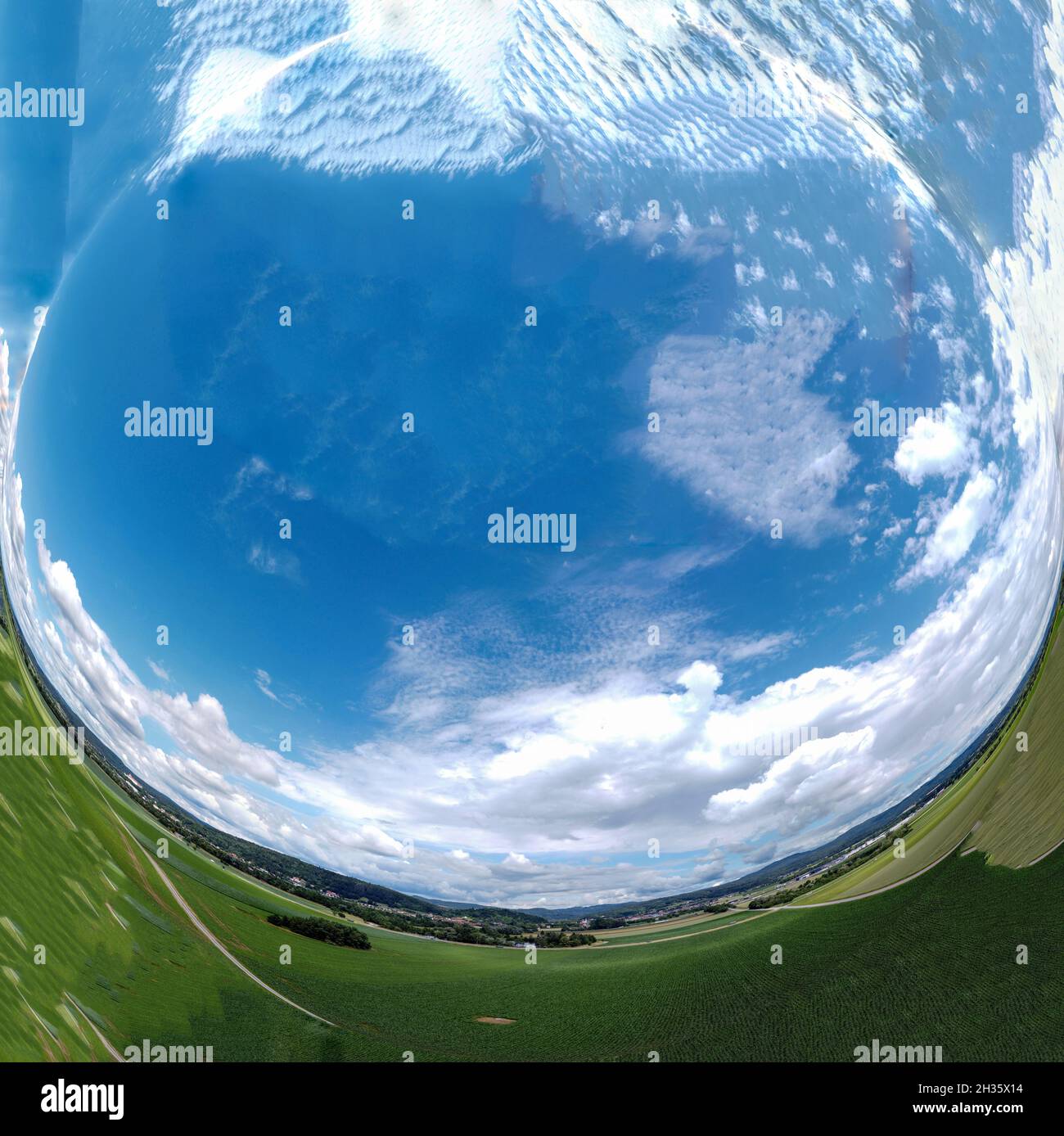 Spherical abstract panoramic aerial view in a field with fantastic ...
