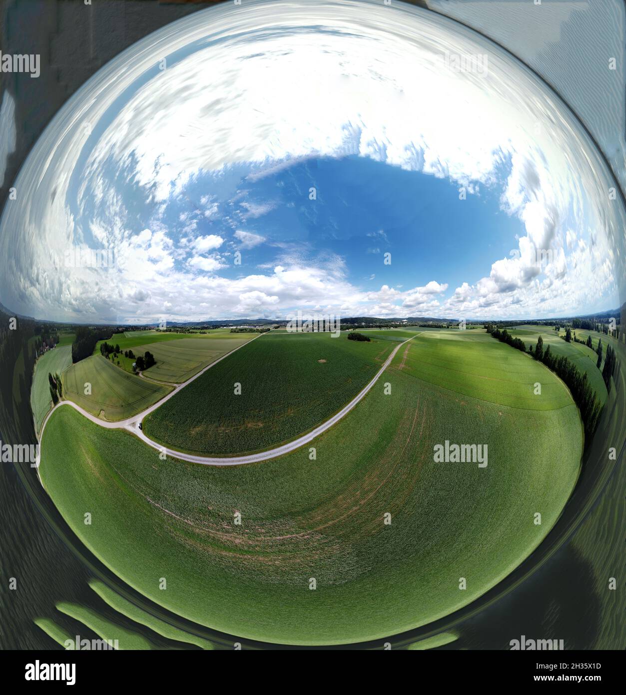 Spherical abstract panoramic aerial view in a field with fantastic ...