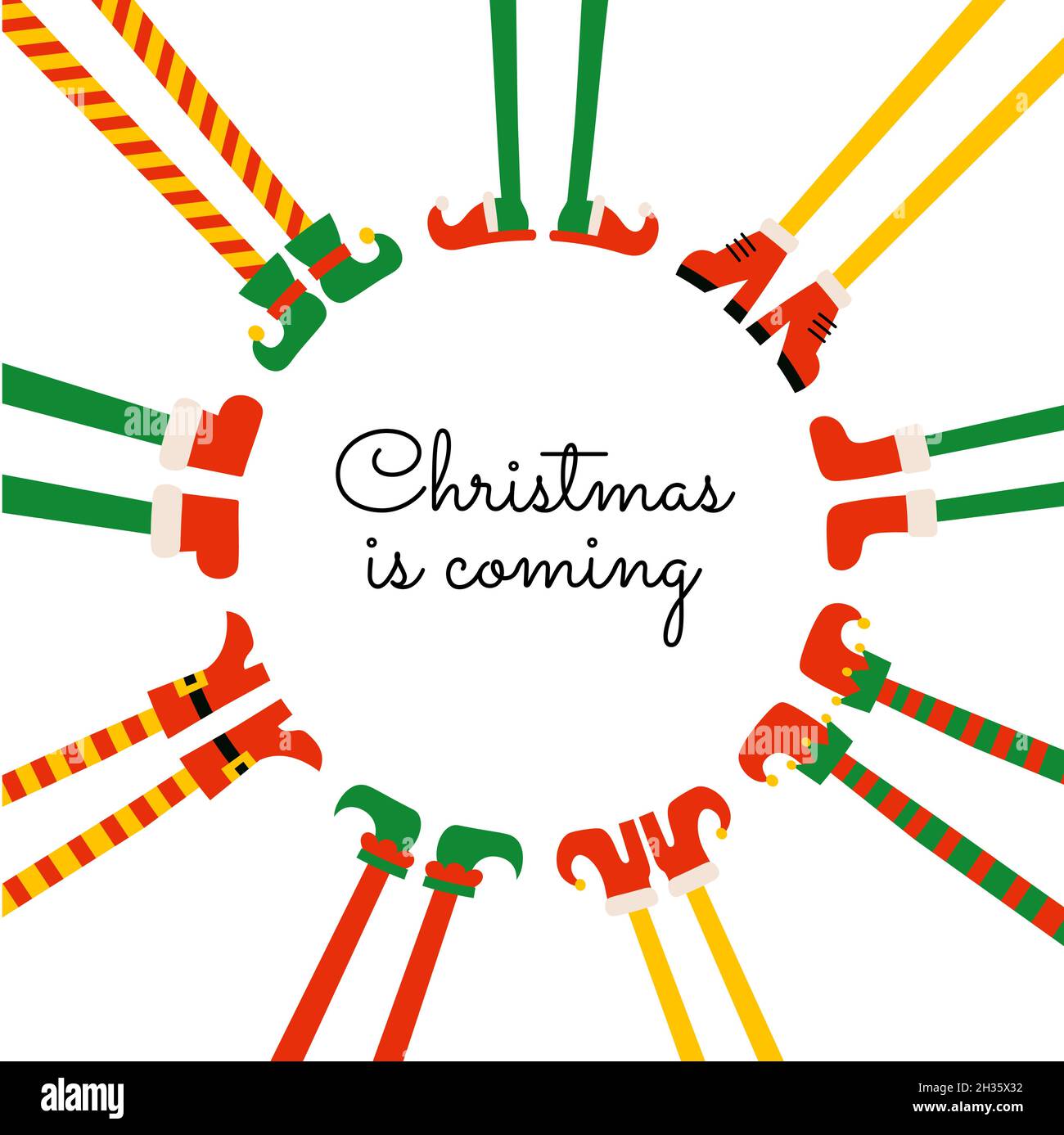 Christmas is coming card design template. Square greeting card with ...
