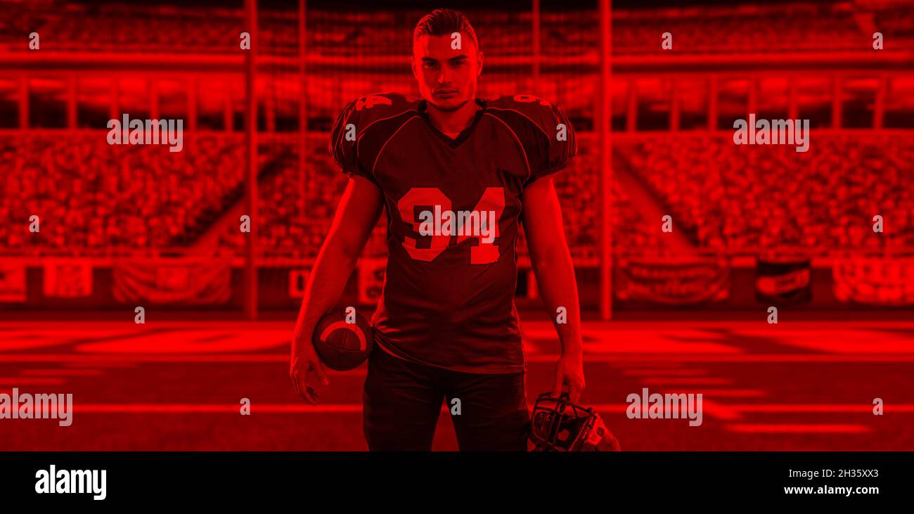 duo toned american football player in arena at night with stadium ...