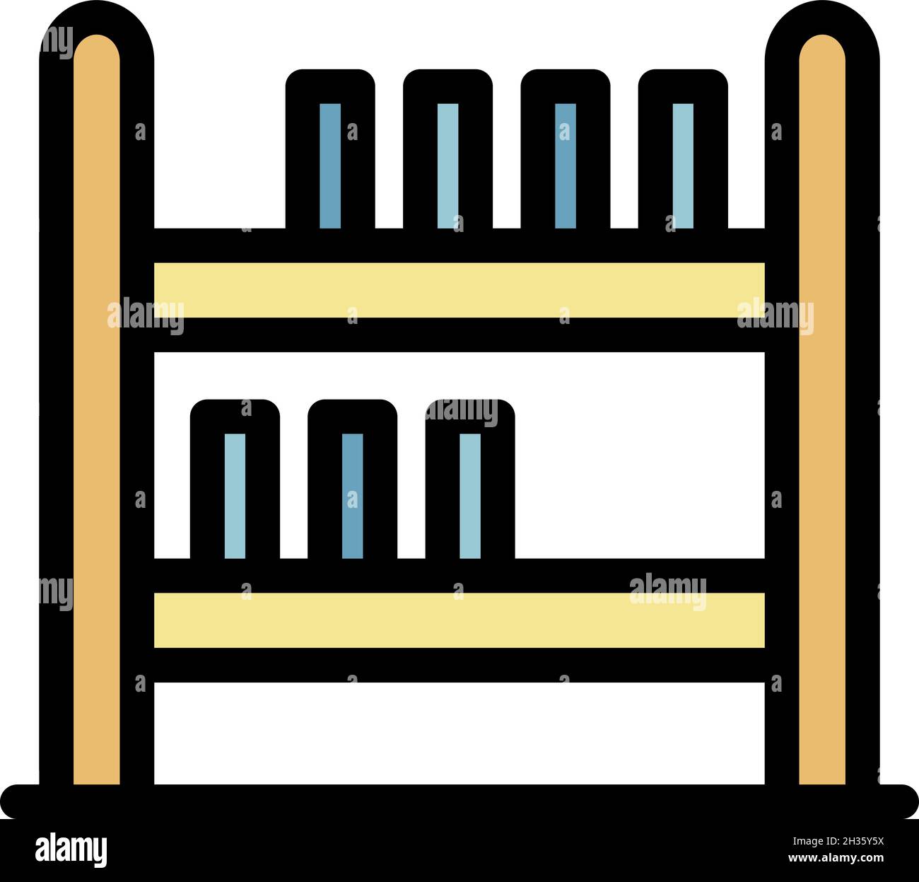 Kid room bookshelf icon. Outline kid room bookshelf vector icon color ...