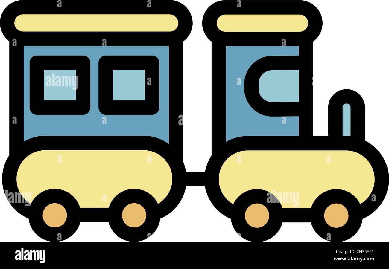 Kid toy train icon. Outline kid toy train vector icon color flat ...