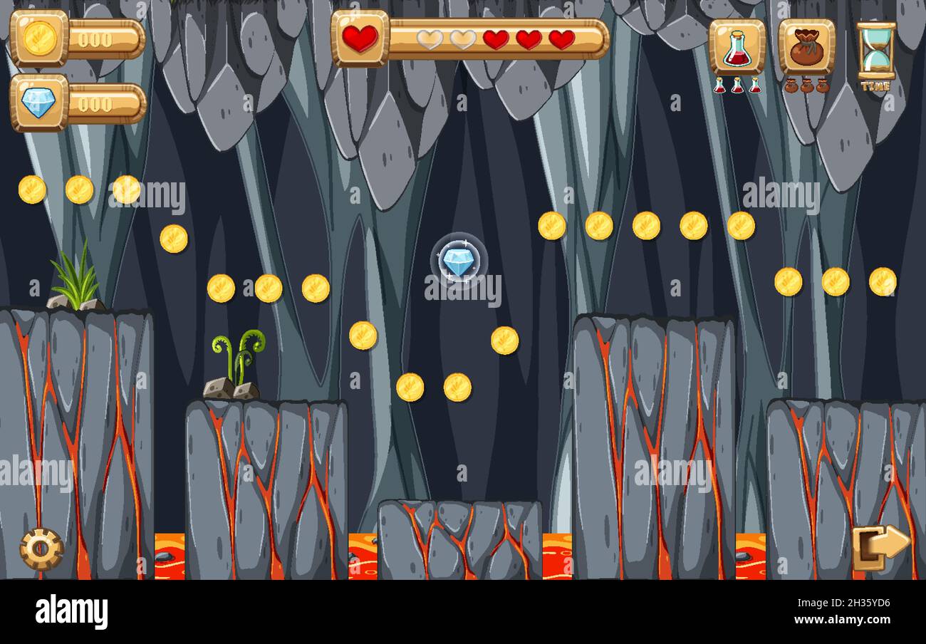 Lava Cave Platformer Game template illustration Stock Vector Image ...