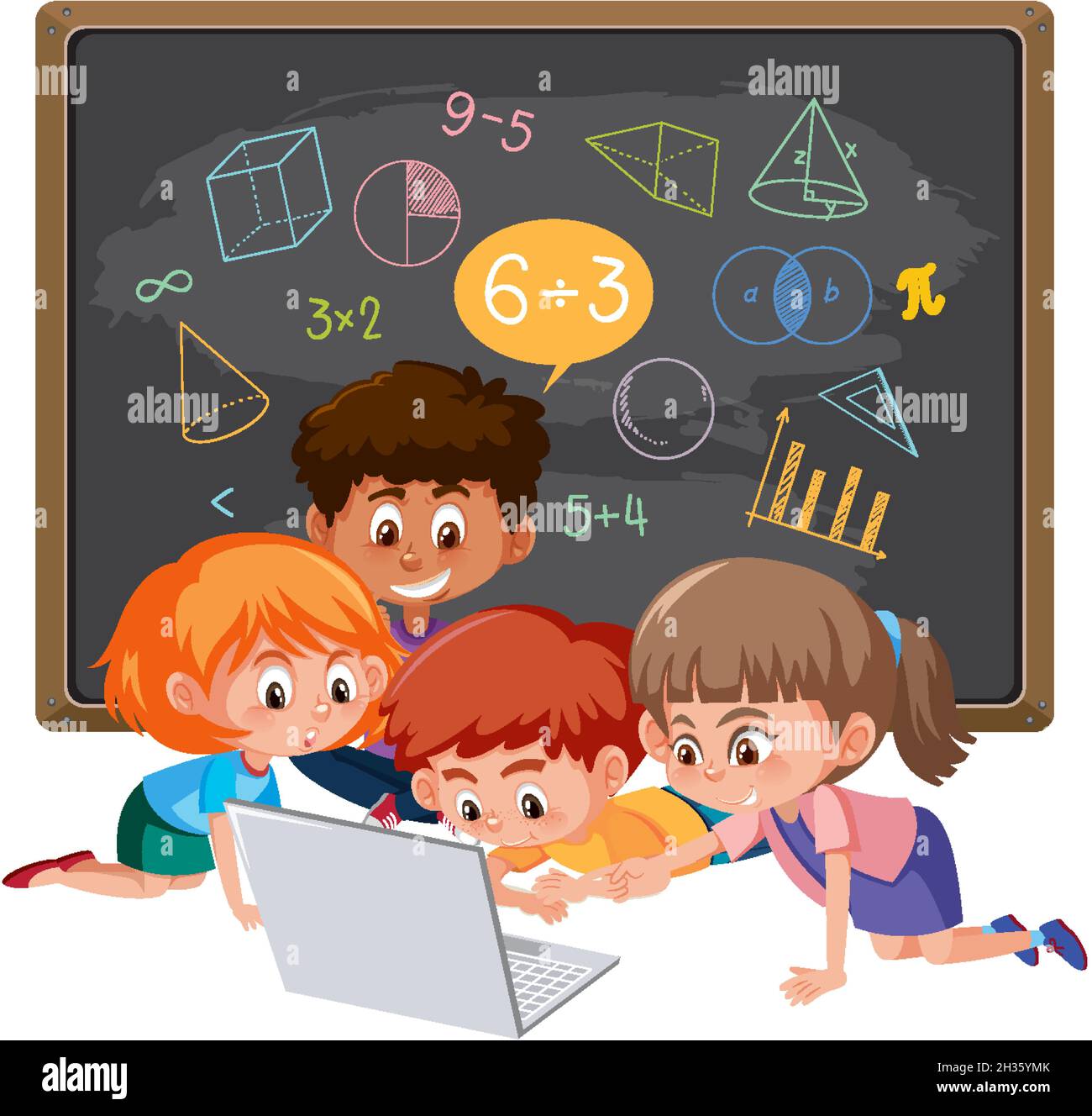 Children learning math with math symbol and icon illustration Stock ...