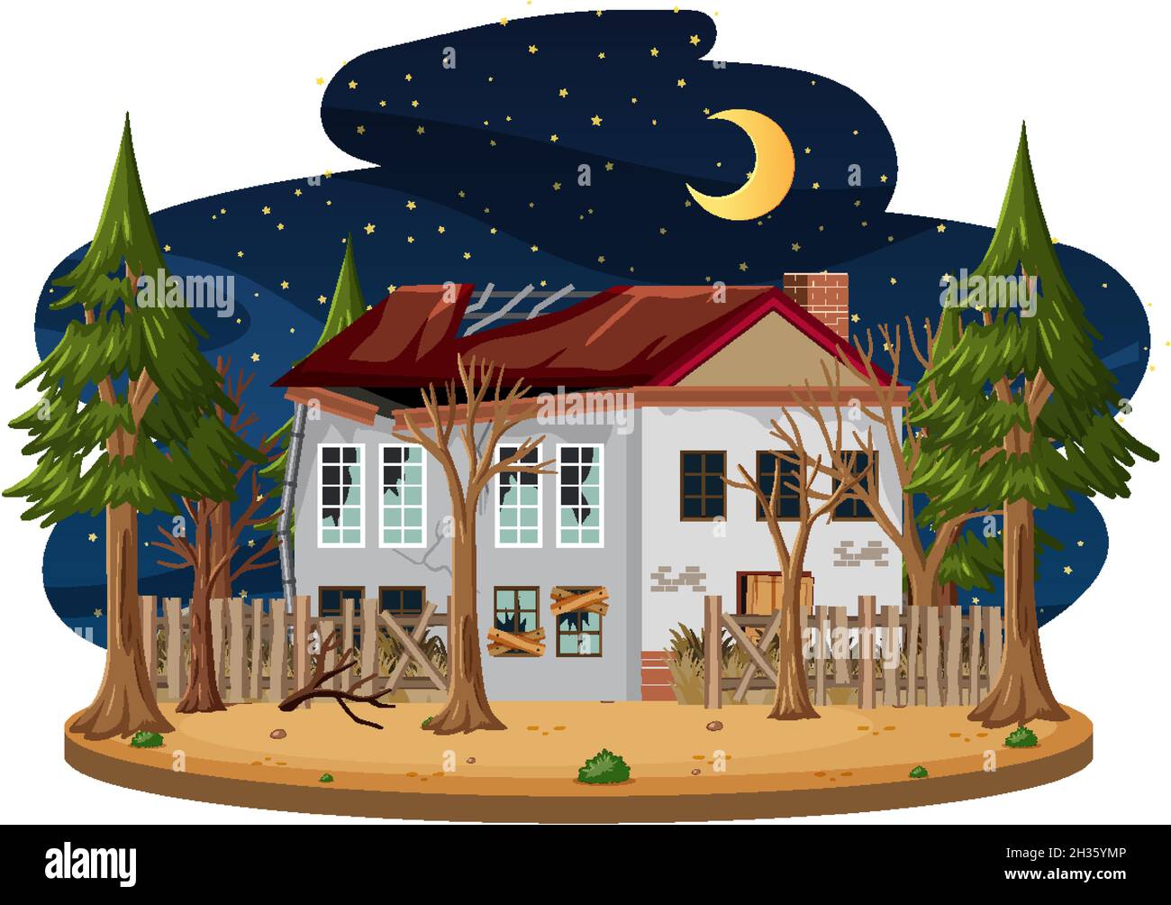 Isolated old broken house in the rural illustration Stock Vector Image ...